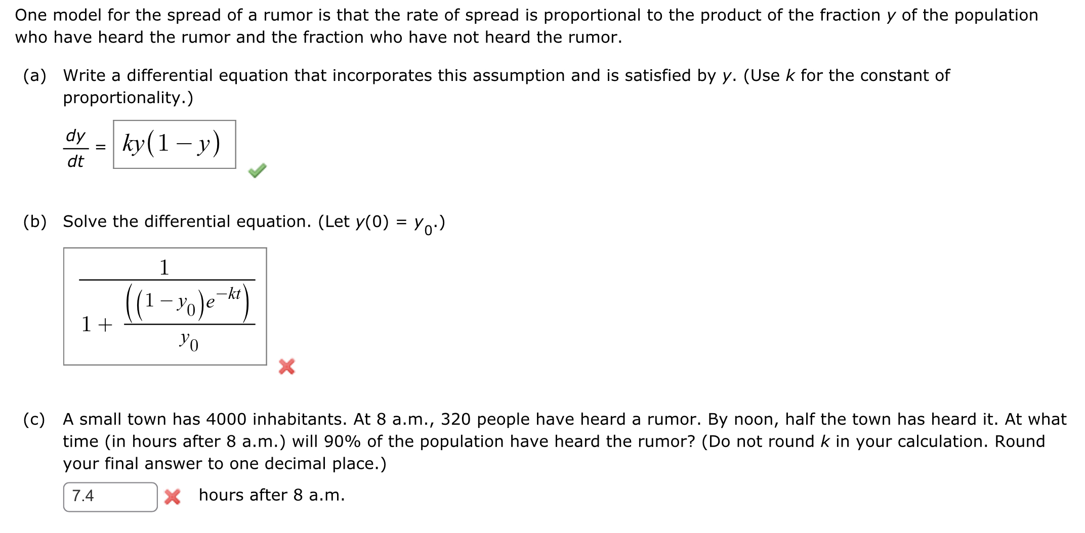 Solved One model for the spread of a rumor is that the rate | Chegg.com