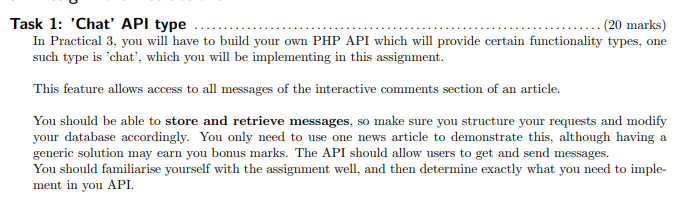 Solved Task 1: 'Chat' API type (20 marks) In Practical 3, | Chegg.com
