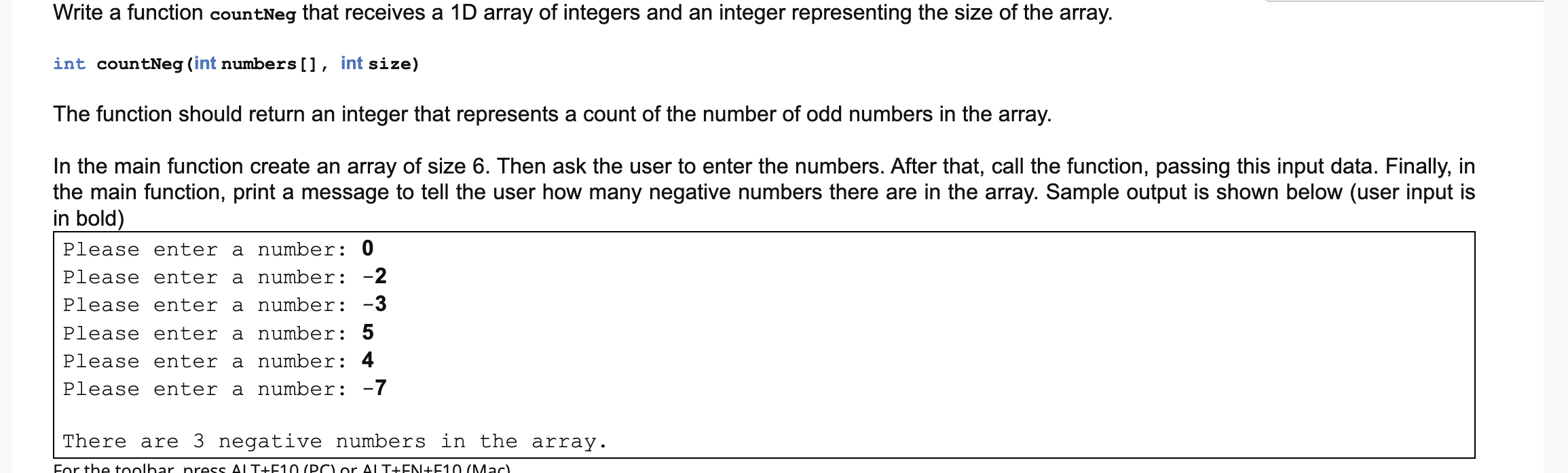 Solved Write a function countNeg that receives a 1D array of | Chegg.com