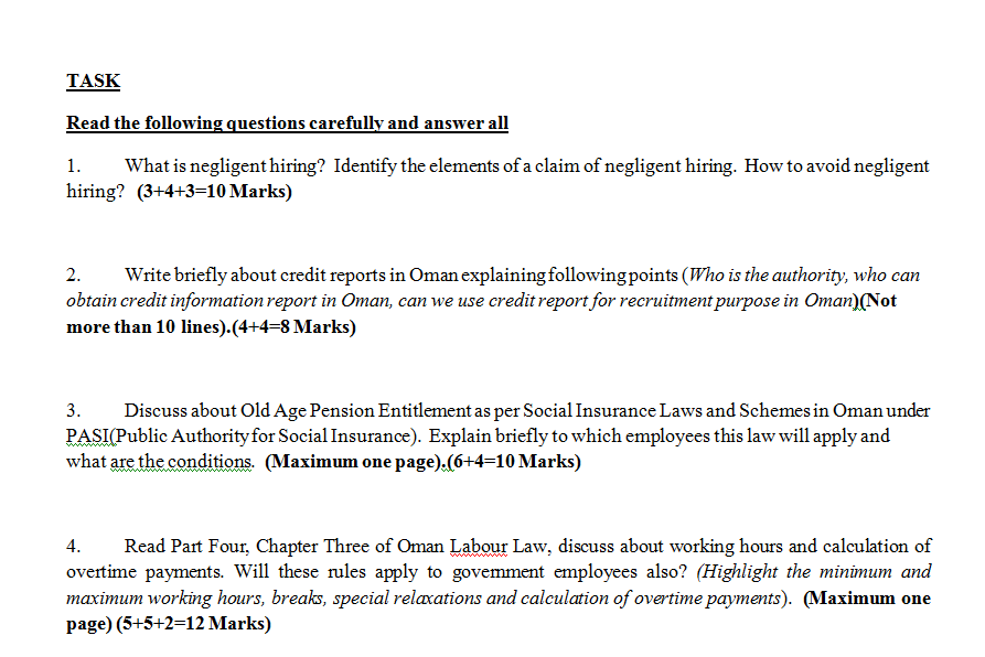 Solved TASK Read the following questions carefully and | Chegg.com