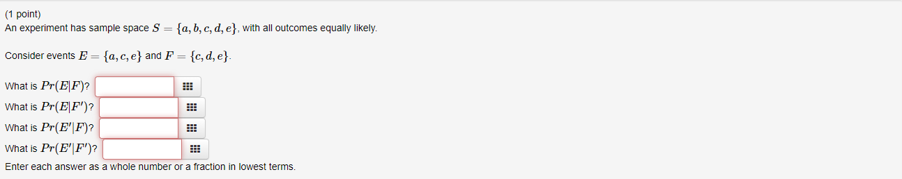 Solved (1 point) An experiment has sample space S = | Chegg.com