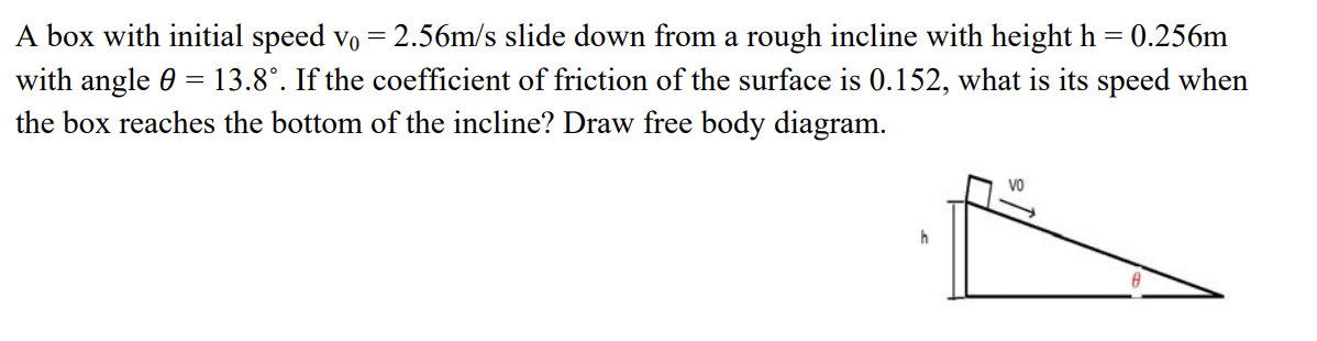 Solved A box with initial speed v0=2.56ms ﻿slide down from a | Chegg.com