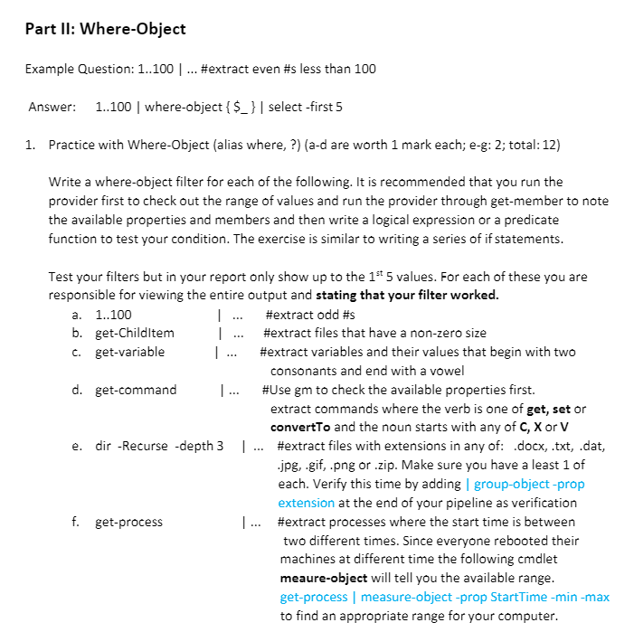 Part II: Where-Object Example Question: 1..100 ... | Chegg.com
