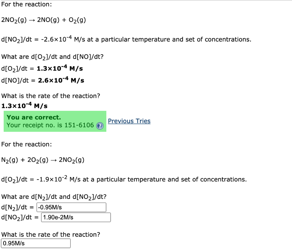 Solved For the reaction: 2NO2(g) → 2NO(g) + O2(g) d[NO2]/dt | Chegg.com