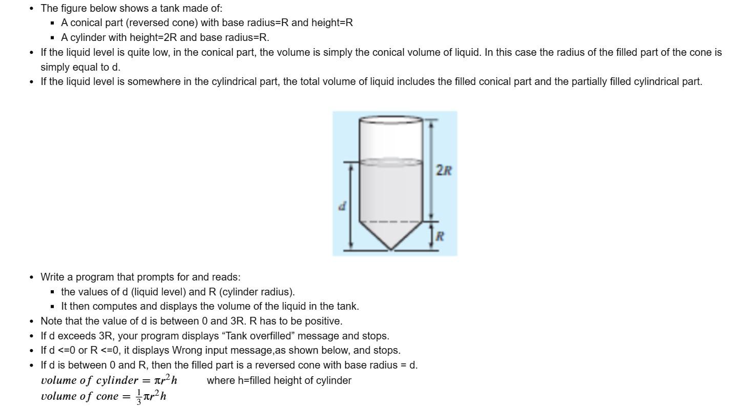 Solved - The figure below shows a tank made of: - A conical | Chegg.com