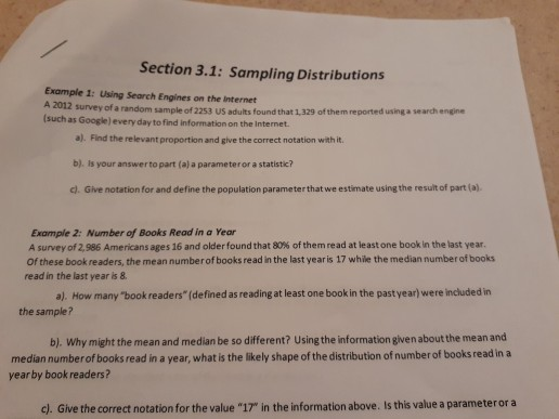 Solved Section 3.1: Sampling Distributions Example 1: Using | Chegg.com