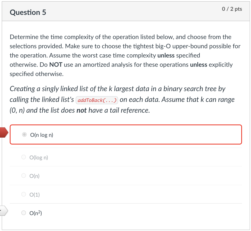Solved Determine the time complexity of the operation listed | Chegg.com