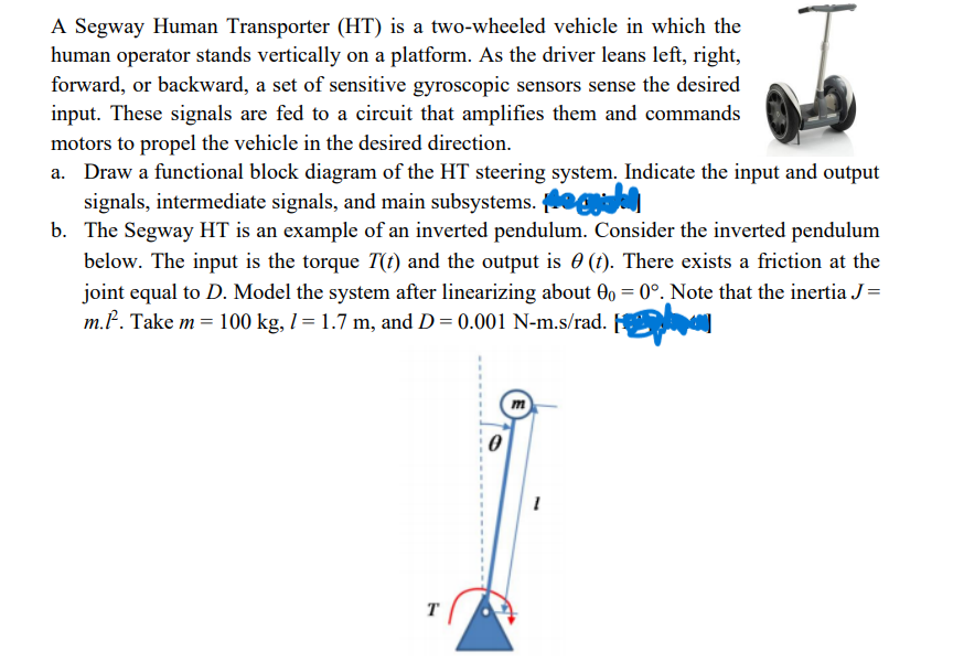 Solved A Segway Human Transporter (HT) is a two-wheeled | Chegg.com