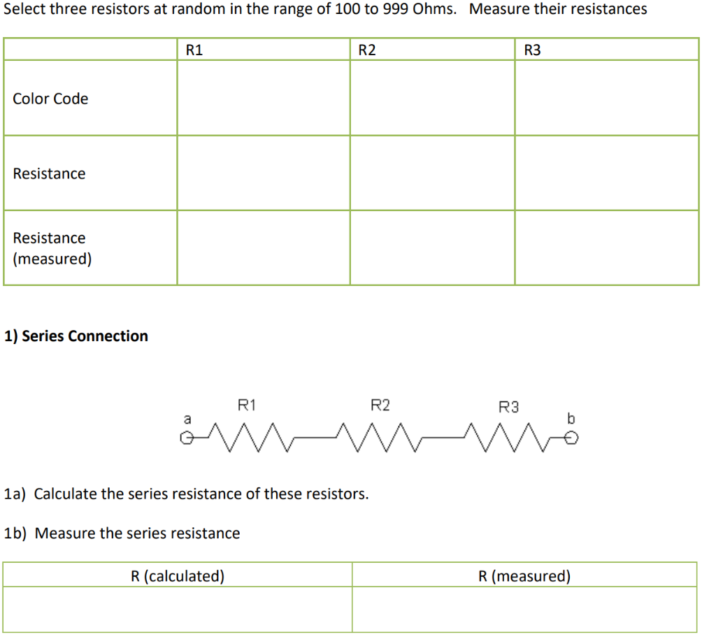 Solved Select three resistors at random in the range of 100 | Chegg.com