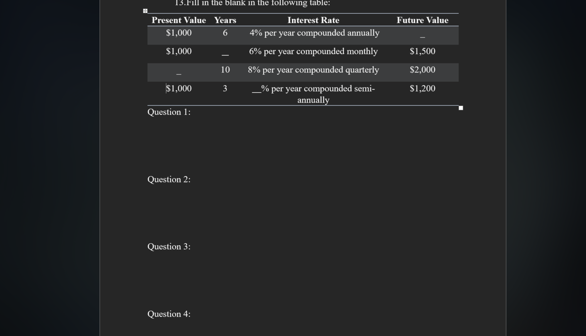 Solved 13. Fill in the blank in the following table: | Chegg.com