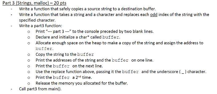 Solved o o 0 Part 3 (Strings, malloc) - 20 pts Write a | Chegg.com