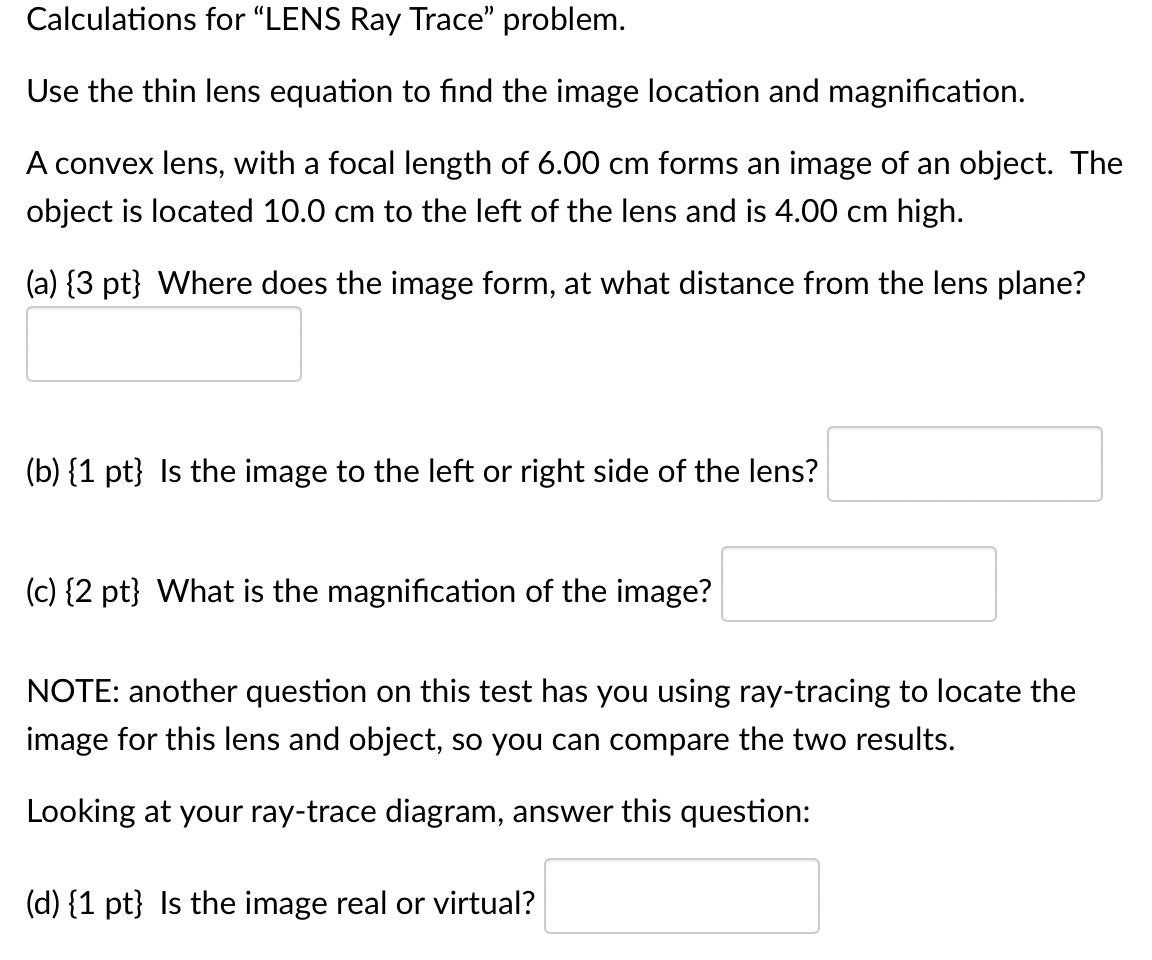 Calculations for “LENS Ray Trace” problem. Use the | Chegg.com