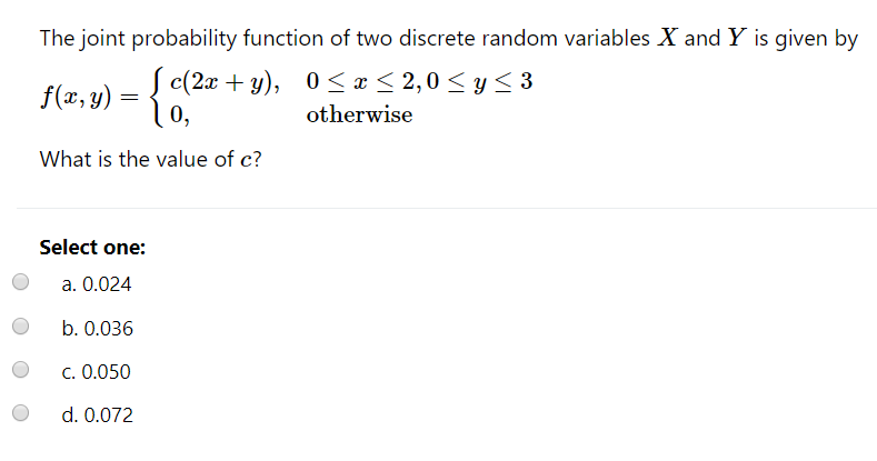 Solved The joint probability function of two discrete random | Chegg.com