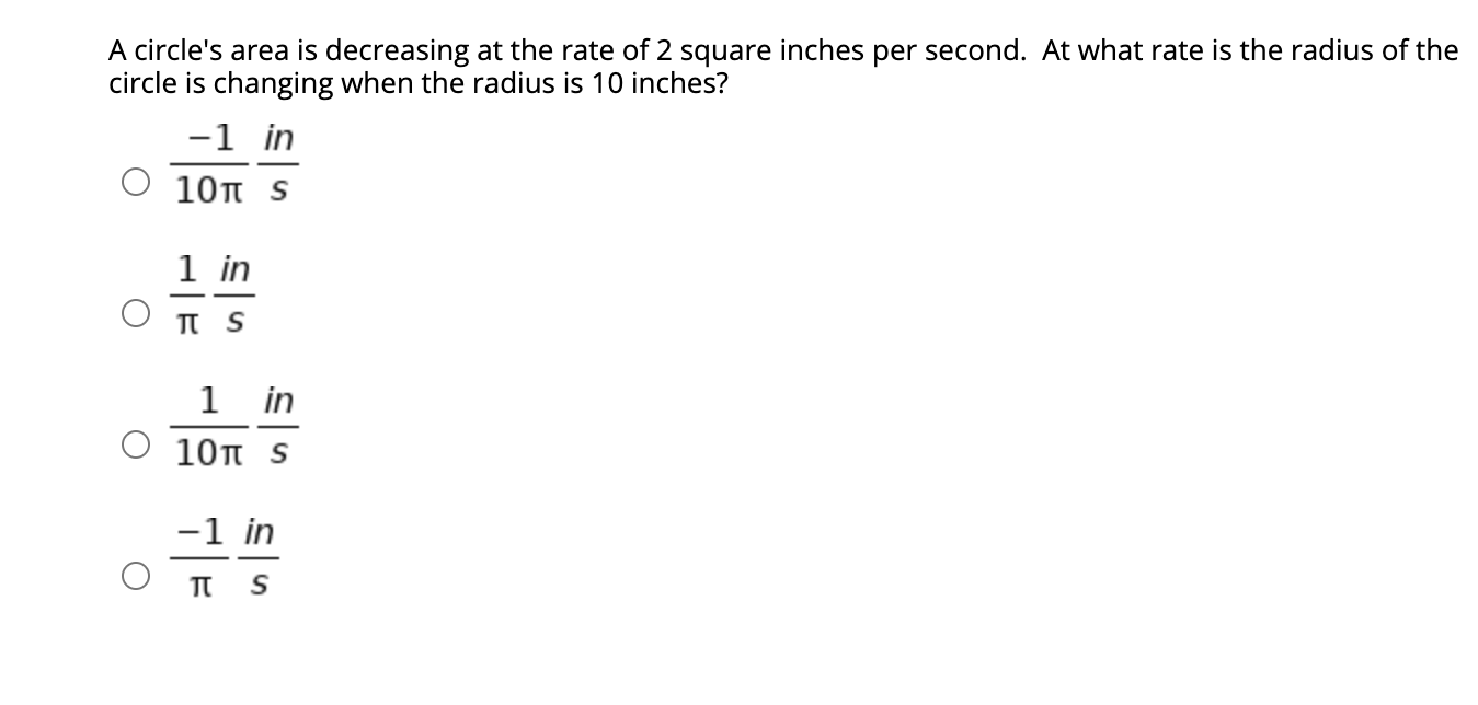 Solved A circle's area is decreasing at the rate of 2 square | Chegg.com