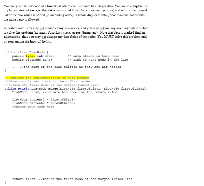 Solved You are given below code of a linked list where each | Chegg.com