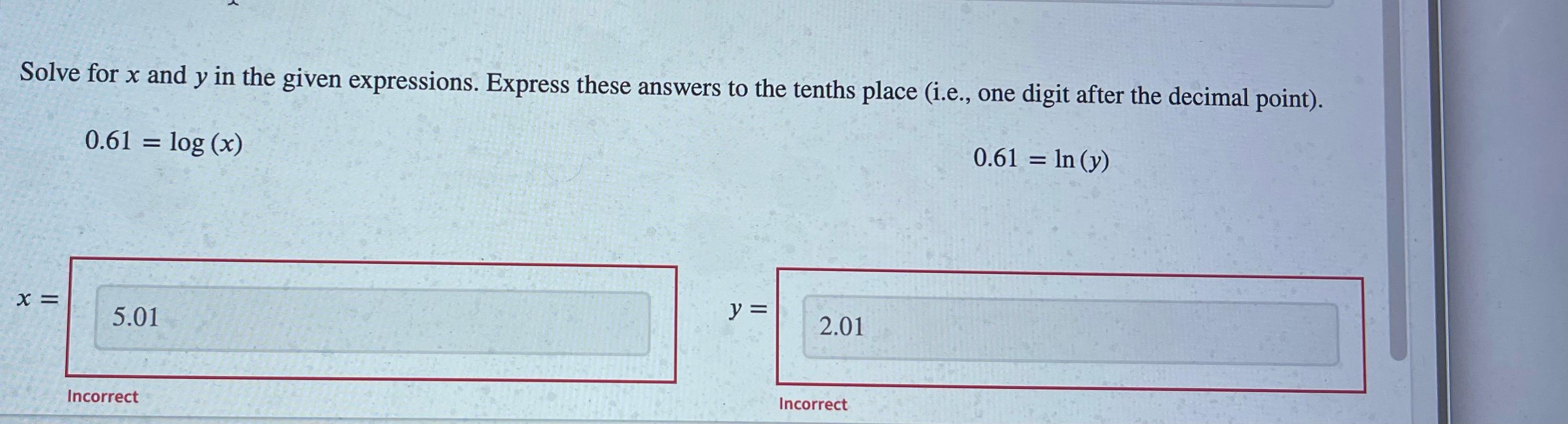 Solved Solve for x and y in the given expressions. Express | Chegg.com