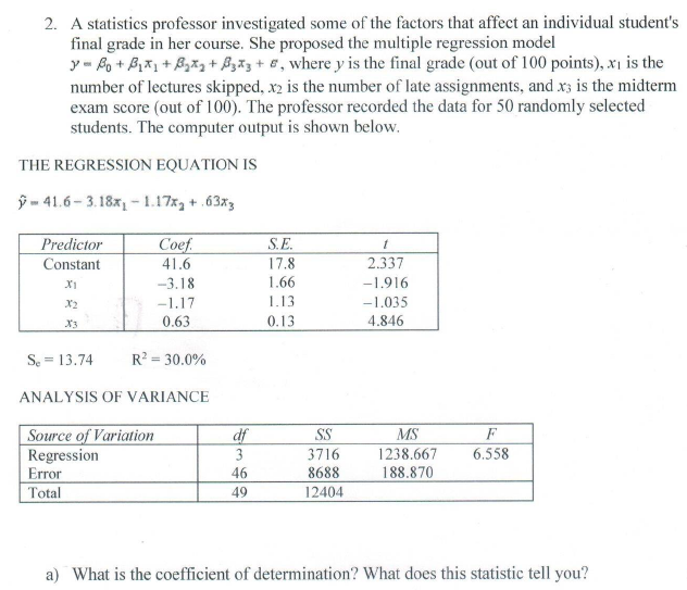 Solved 2. A statistics professor investigated some of the | Chegg.com