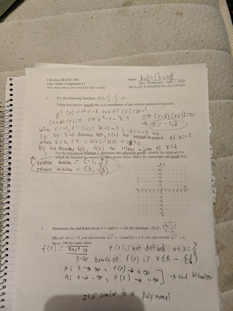 Solved Calculus (MATH 180) Take Home Assignment #3 (You must | Chegg.com