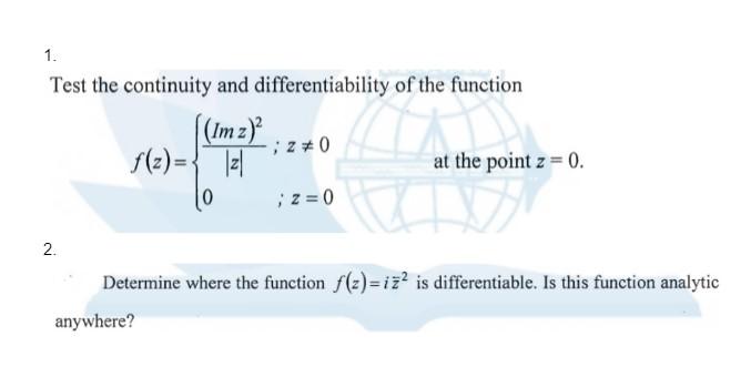 Solved 1. Test the continuity and differentiability of the | Chegg.com
