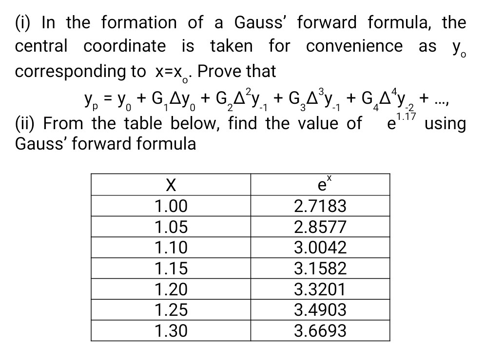 Solved (i) In the formation of a Gauss' forward formula, the | Chegg.com