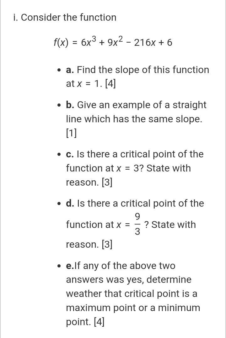 Solved i. Consider the function f(x) = 6x3 + 9x2 - 216x + 6 | Chegg.com