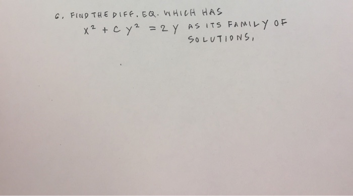 Solved Find the diff. which has x^2 + cy^2 = 2y as its | Chegg.com
