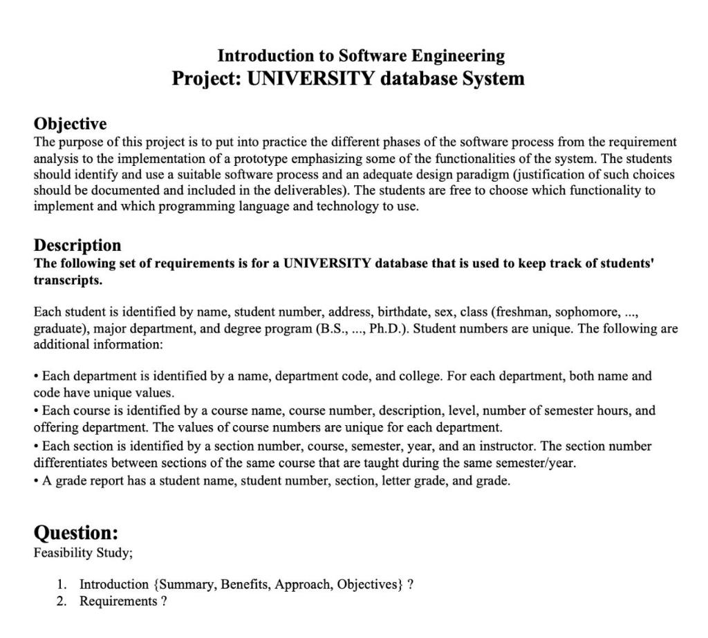 Solved Introduction to Software Engineering Project: | Chegg.com