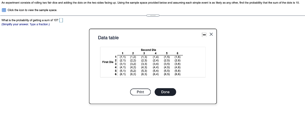 Solved An experiment consists of rolling two fair dice and | Chegg.com
