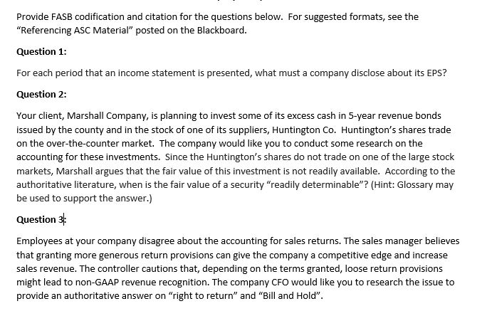 Solved Provide Fasb Codification And Citation For The