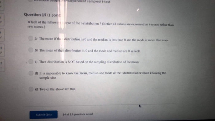 Solved dent samples) t-test Question 15(1 poir Which of the | Chegg.com