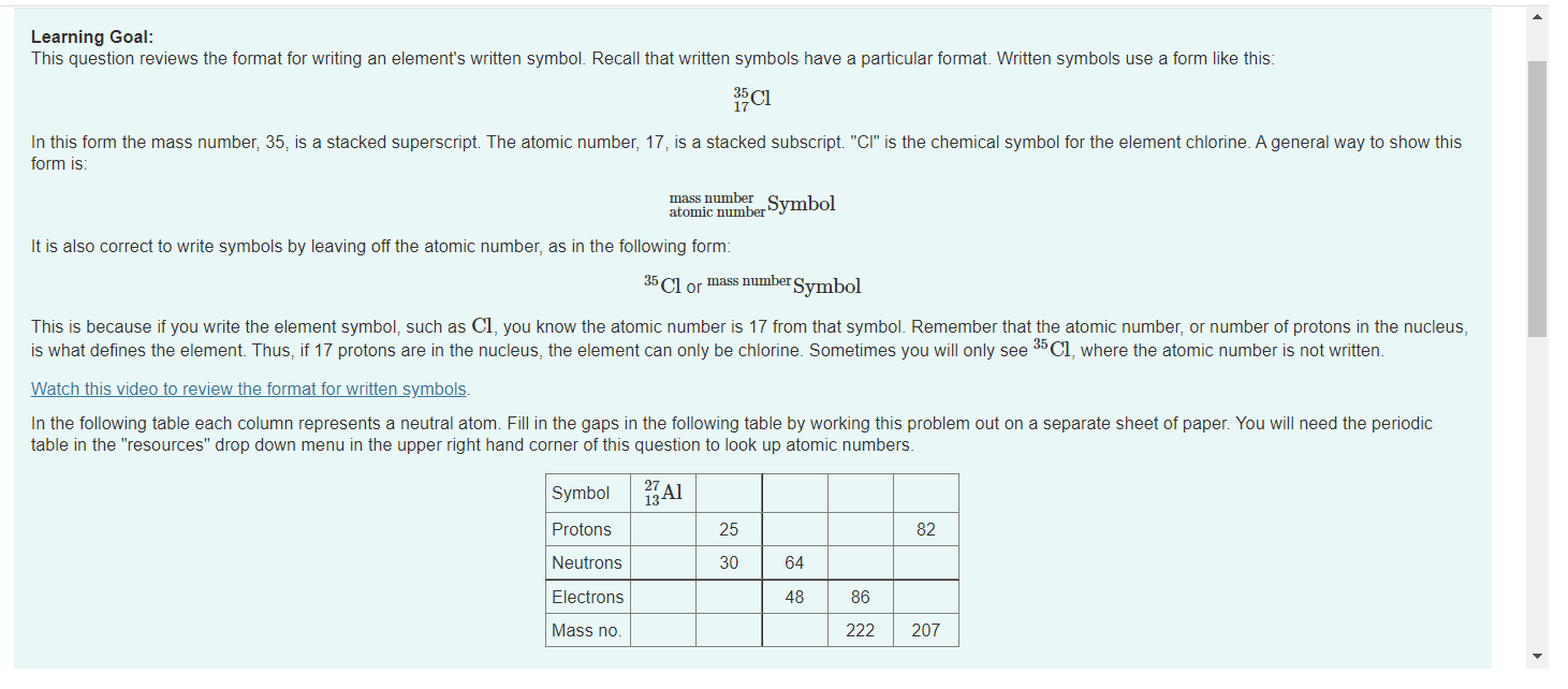 Solved 35Cl or mass number Symbol This is because if you | Chegg.com