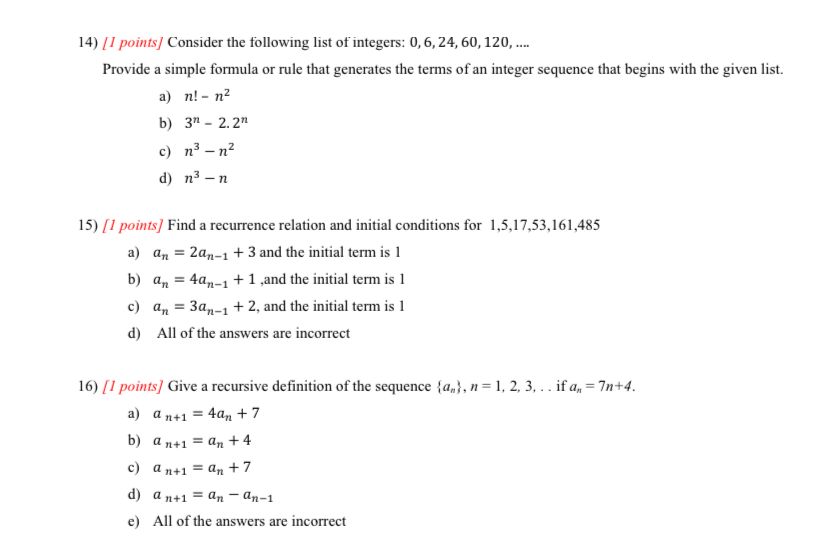 Solved 14) [I points] Consider the following list of | Chegg.com
