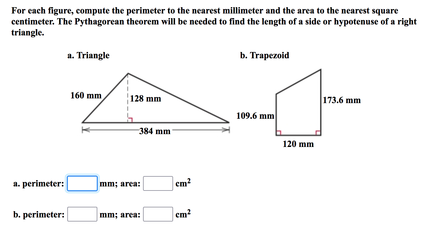 Solved For each figure, compute the perimeter to the nearest | Chegg.com