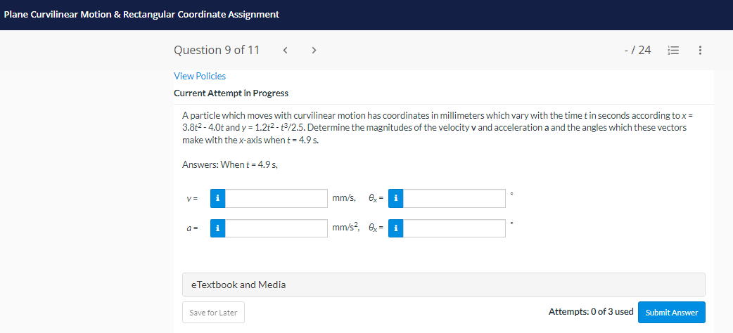 Solved Plane Curvilinear Motion & Rectangular Coordinate | Chegg.com