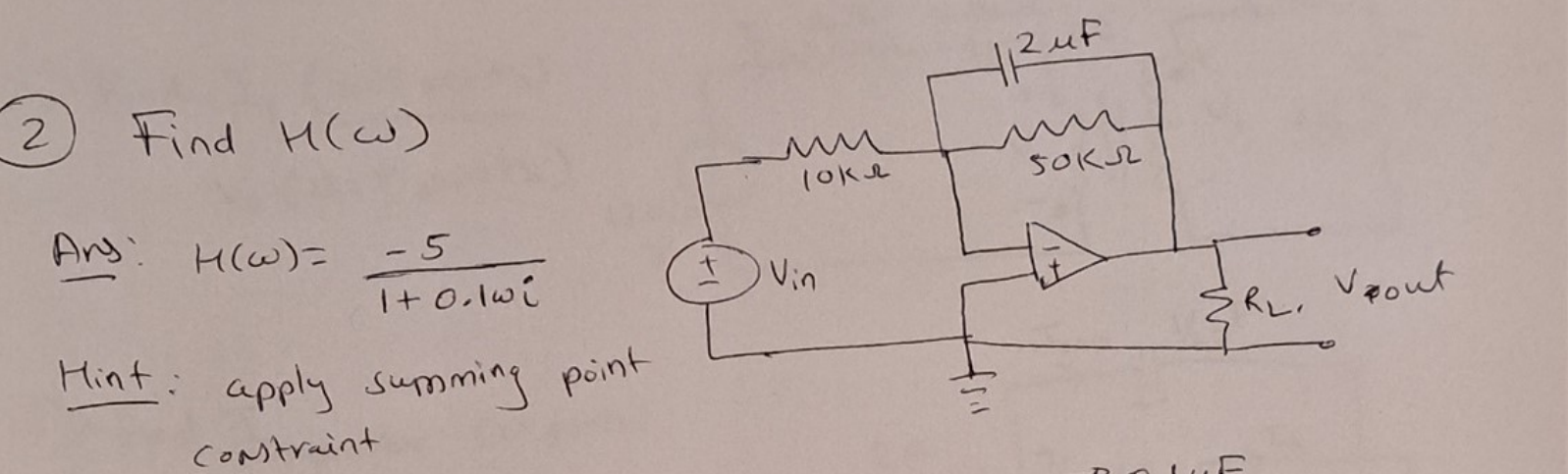 Solved Find H(ω) Ans: H(ω)=1+0.1ωi−5 Mint: apply summing | Chegg.com