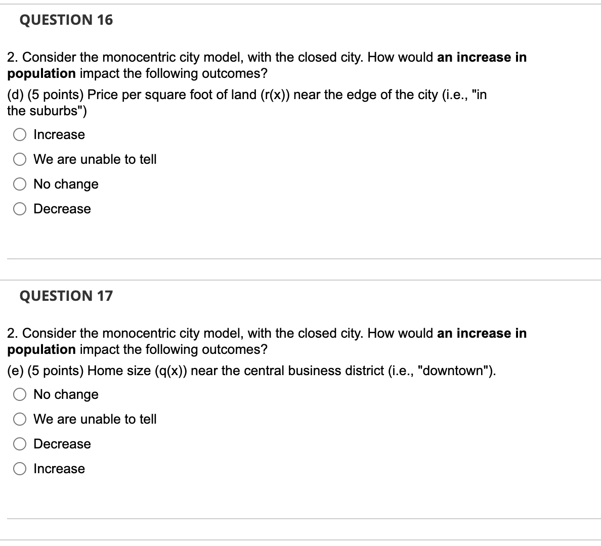 Solved 2. Consider the monocentric city model, with the | Chegg.com