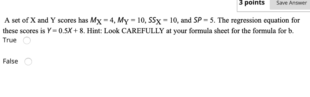 Solved 3 points Save Answer A set of X and Y scores has Mx = | Chegg.com