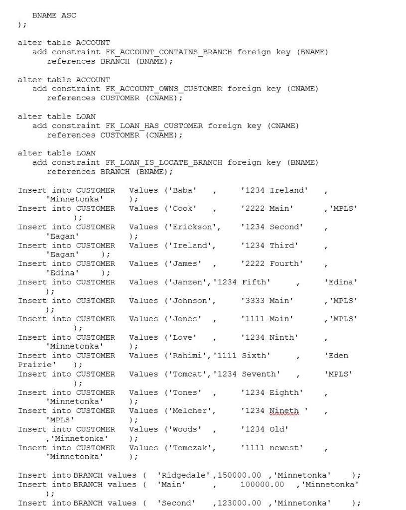 Solved Write SQL Query Select wlee 2: For the bank database | Chegg.com