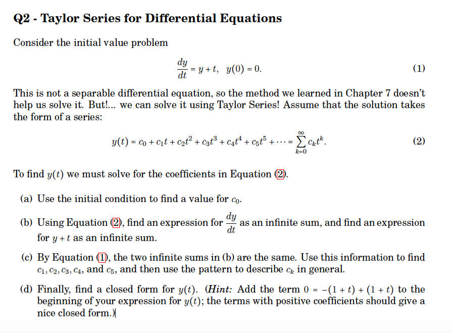 Solved Q2 - Taylor Series for Differential Equations | Chegg.com