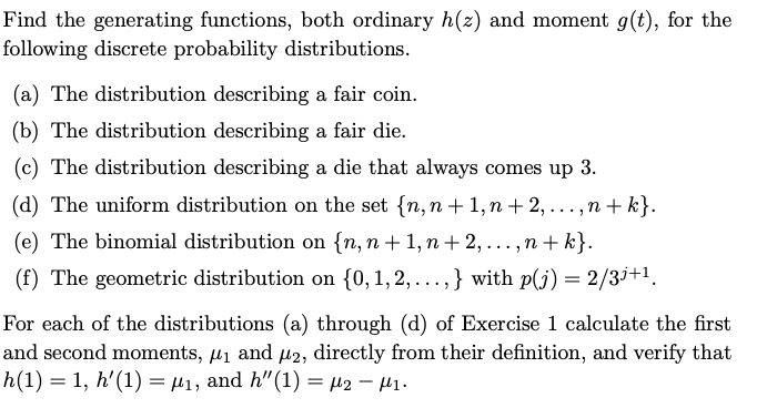 Find the generating functions, both ordinary h(z) and | Chegg.com