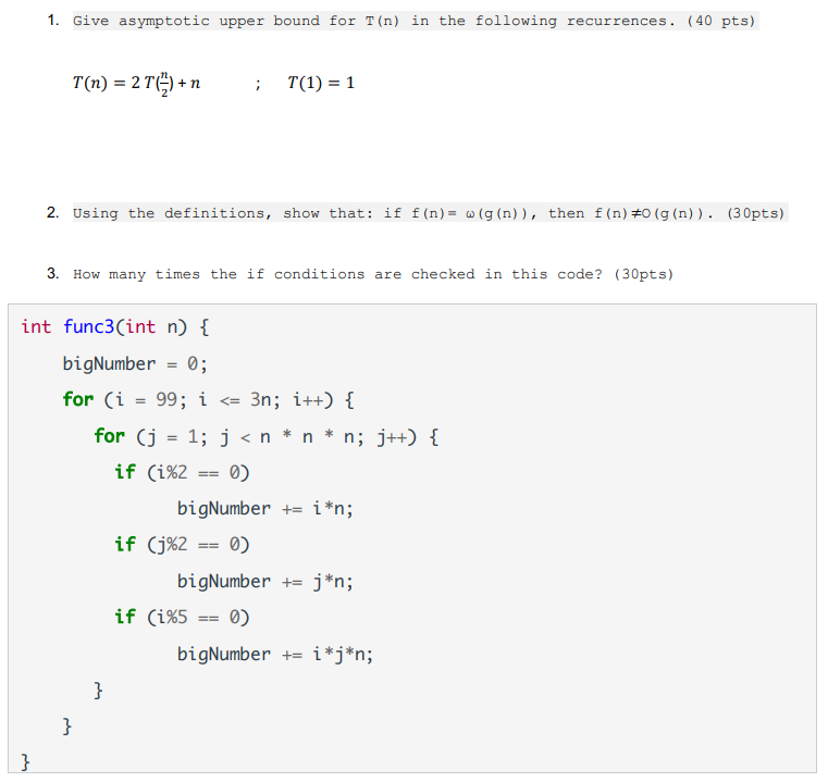 Solved 1. Give asymptotic upper bound for T(n) in the | Chegg.com
