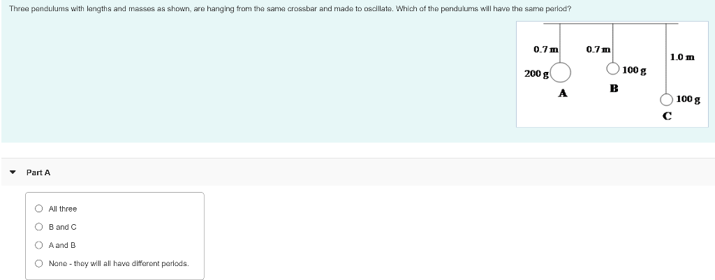 Solved Three pendulums with lengths and masses as shown, are | Chegg.com