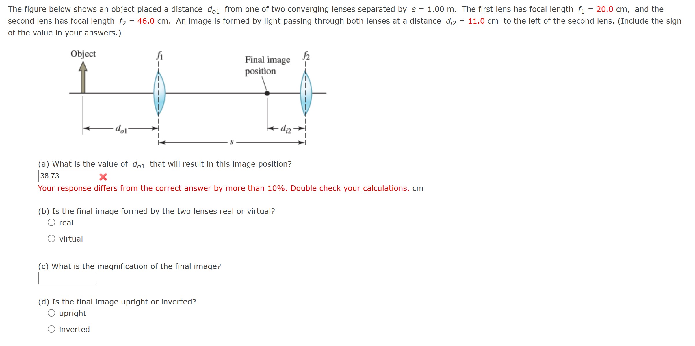 Solved he figure below shows an object placed a distance do1 | Chegg.com