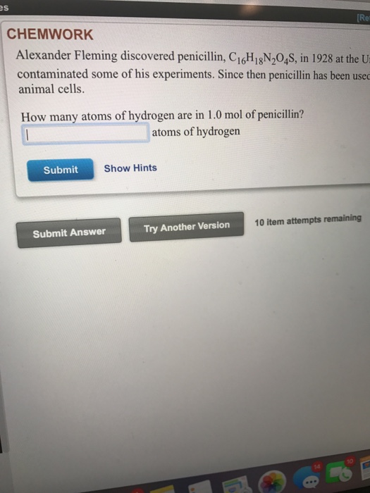 Solved CHEMWORK Alexander Fleming discovered penicillin, | Chegg.com