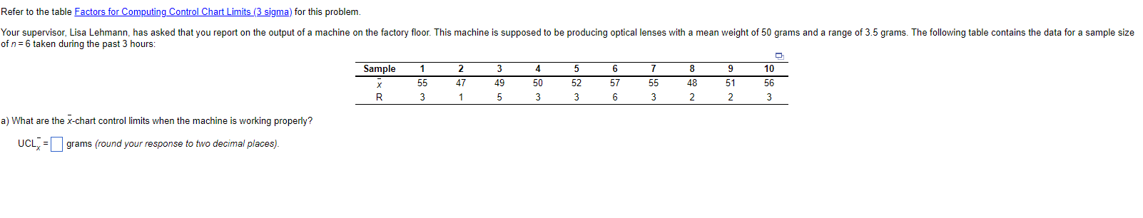 Solved Refer to the table Factors for Computing Control | Chegg.com