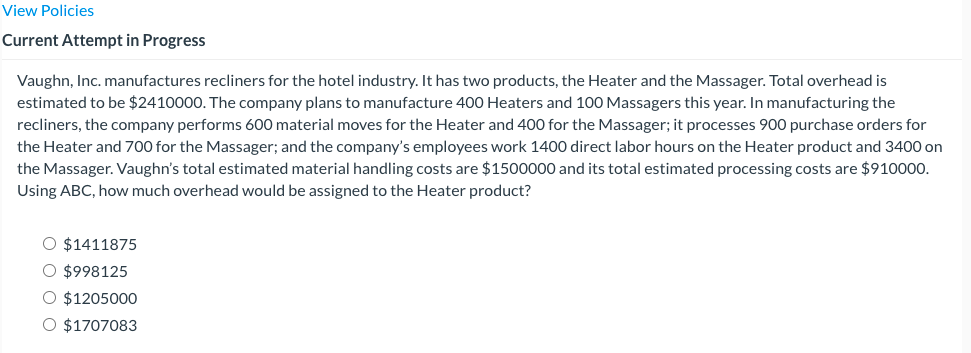 Solved View Policies Current Attempt in Progress Vaughn, | Chegg.com