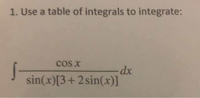 Solved 1. Use a table of integrals to integrate: cos x dx | Chegg.com