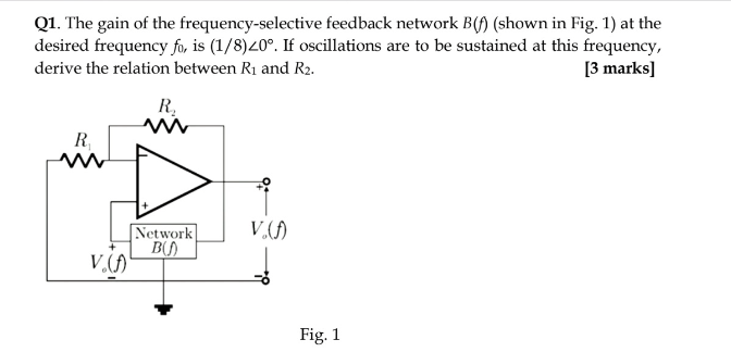 Solved Q1. The gain of the frequency-selective feedback | Chegg.com