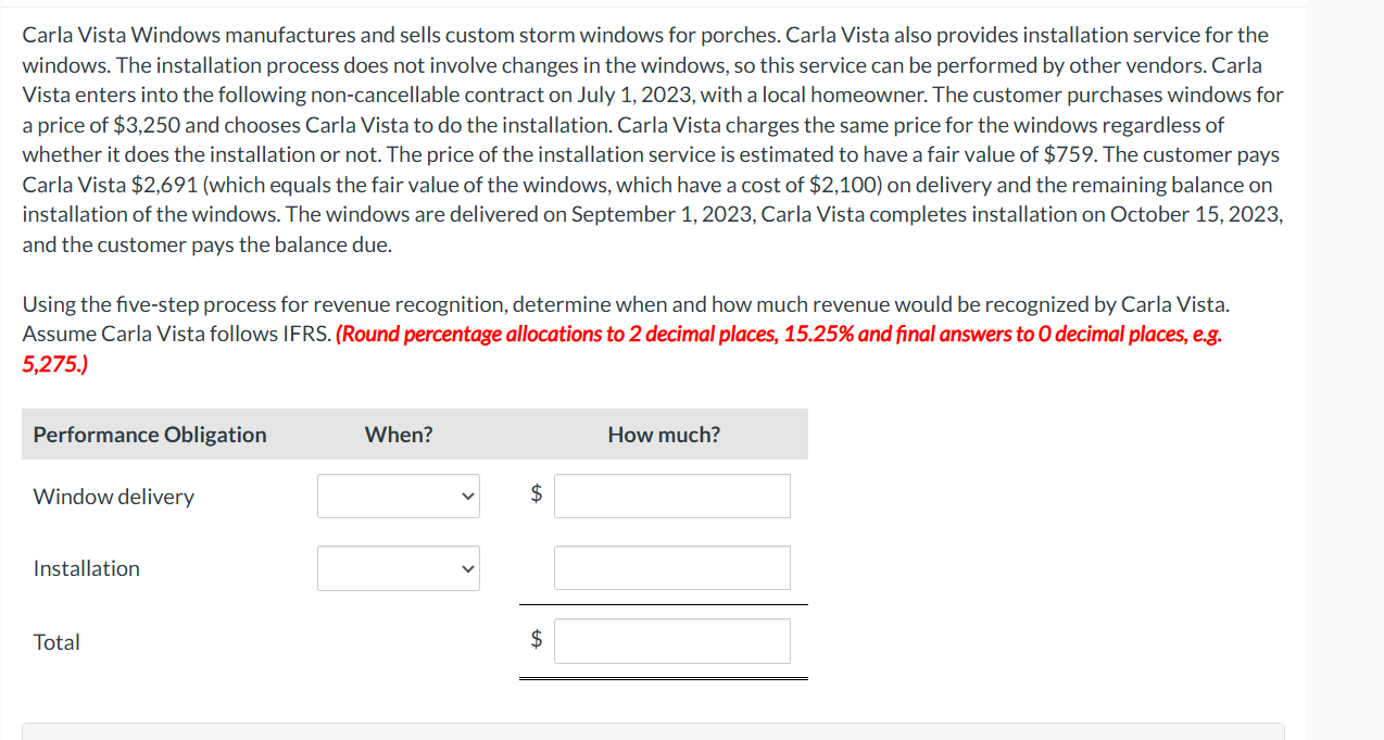Solved Carla Vista Windows manufactures and sells custom | Chegg.com