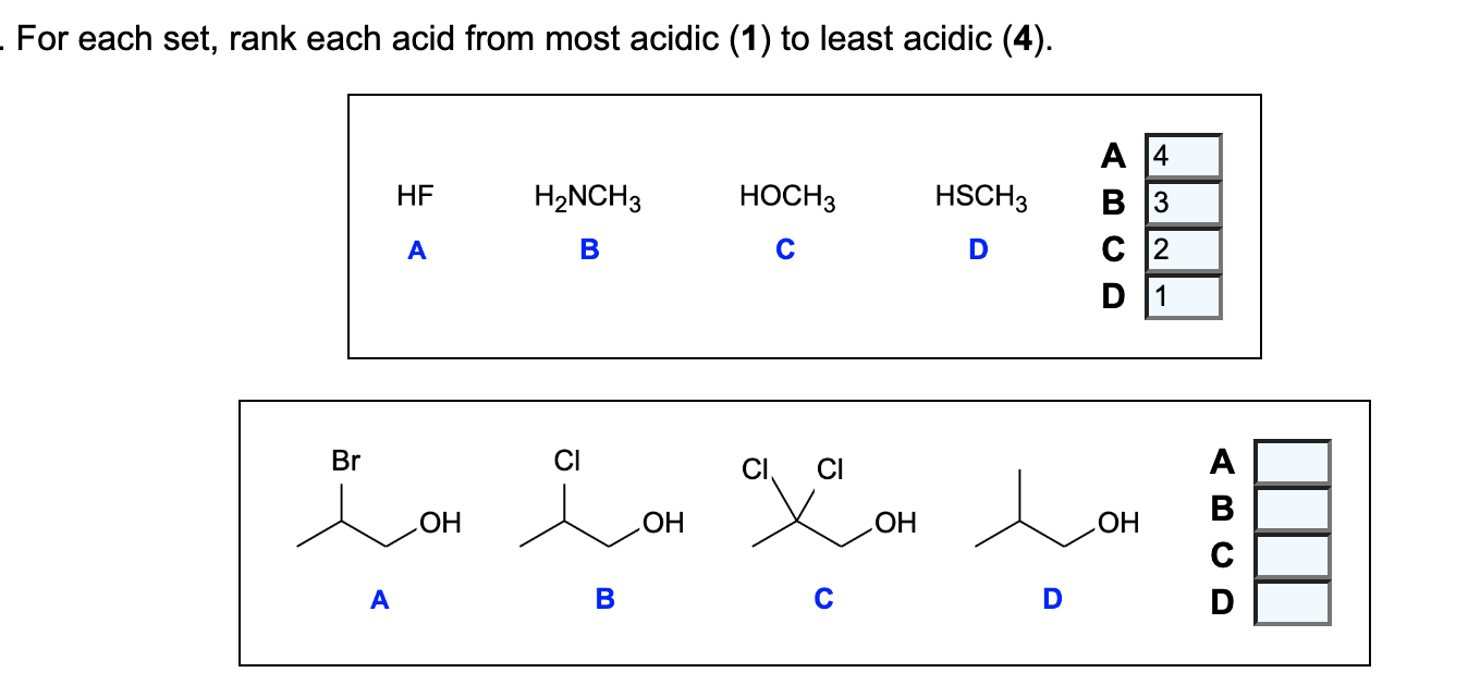 Solved For each set, rank each acid from most acidic (1) to | Chegg.com